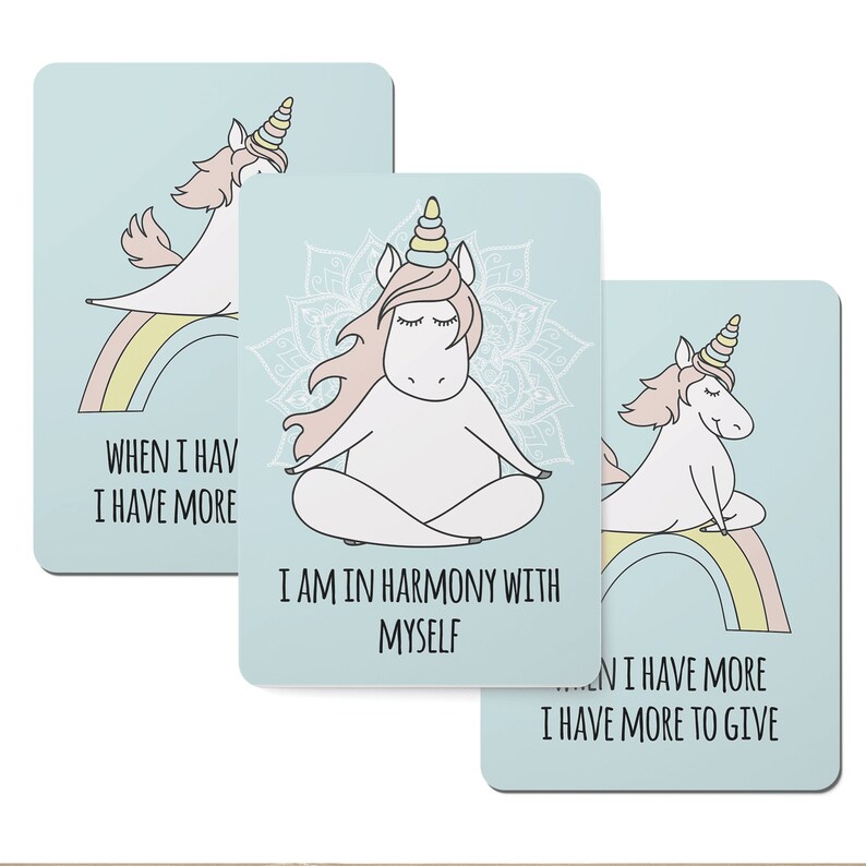 Digital Yoga Unicorn Affirmation Cards - Set of 20, Affirmation Cards ...