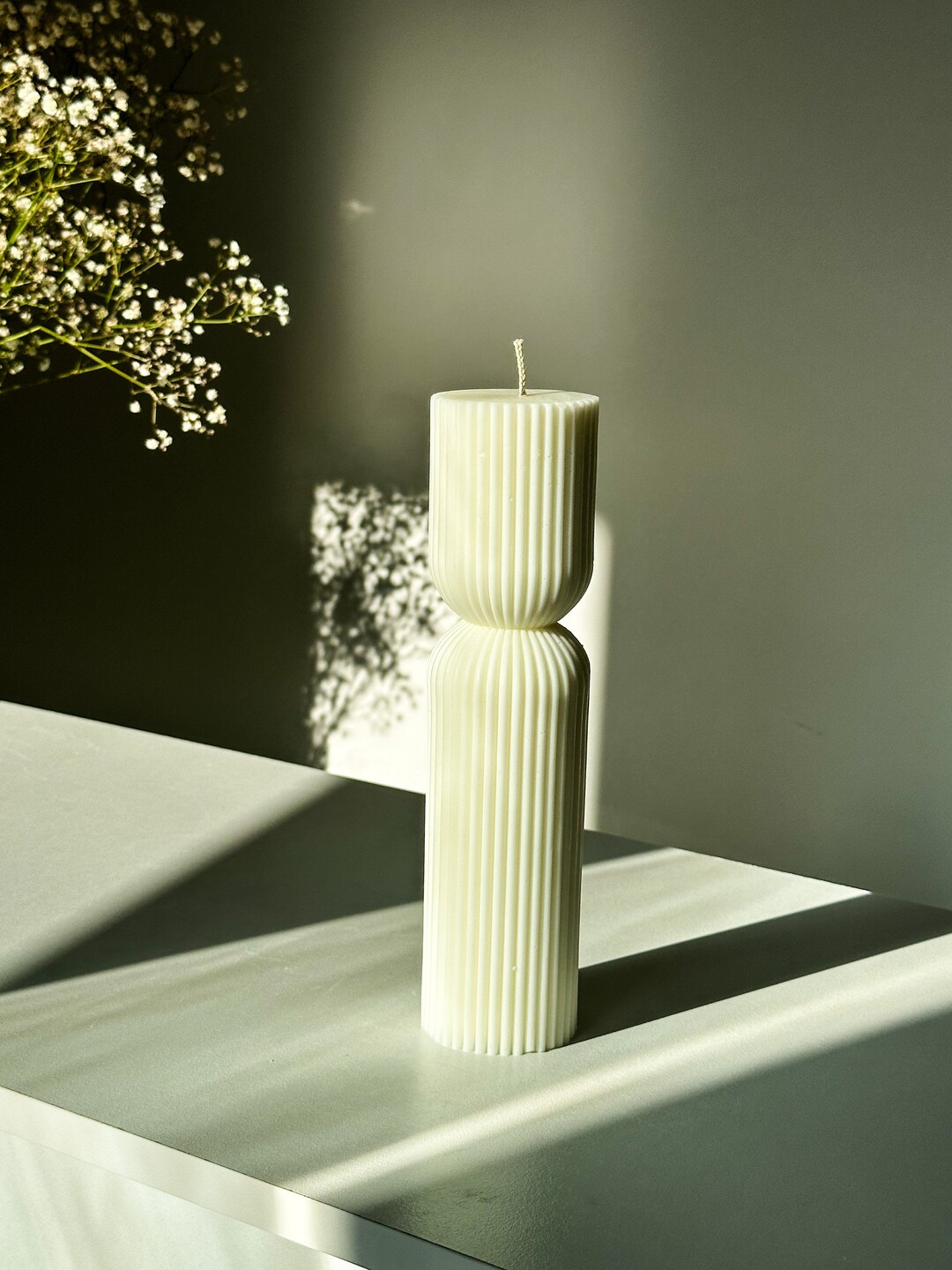 Hourglass Tall Candle tall Ribbed Pillar Candle Aesthetic Room Decor ...