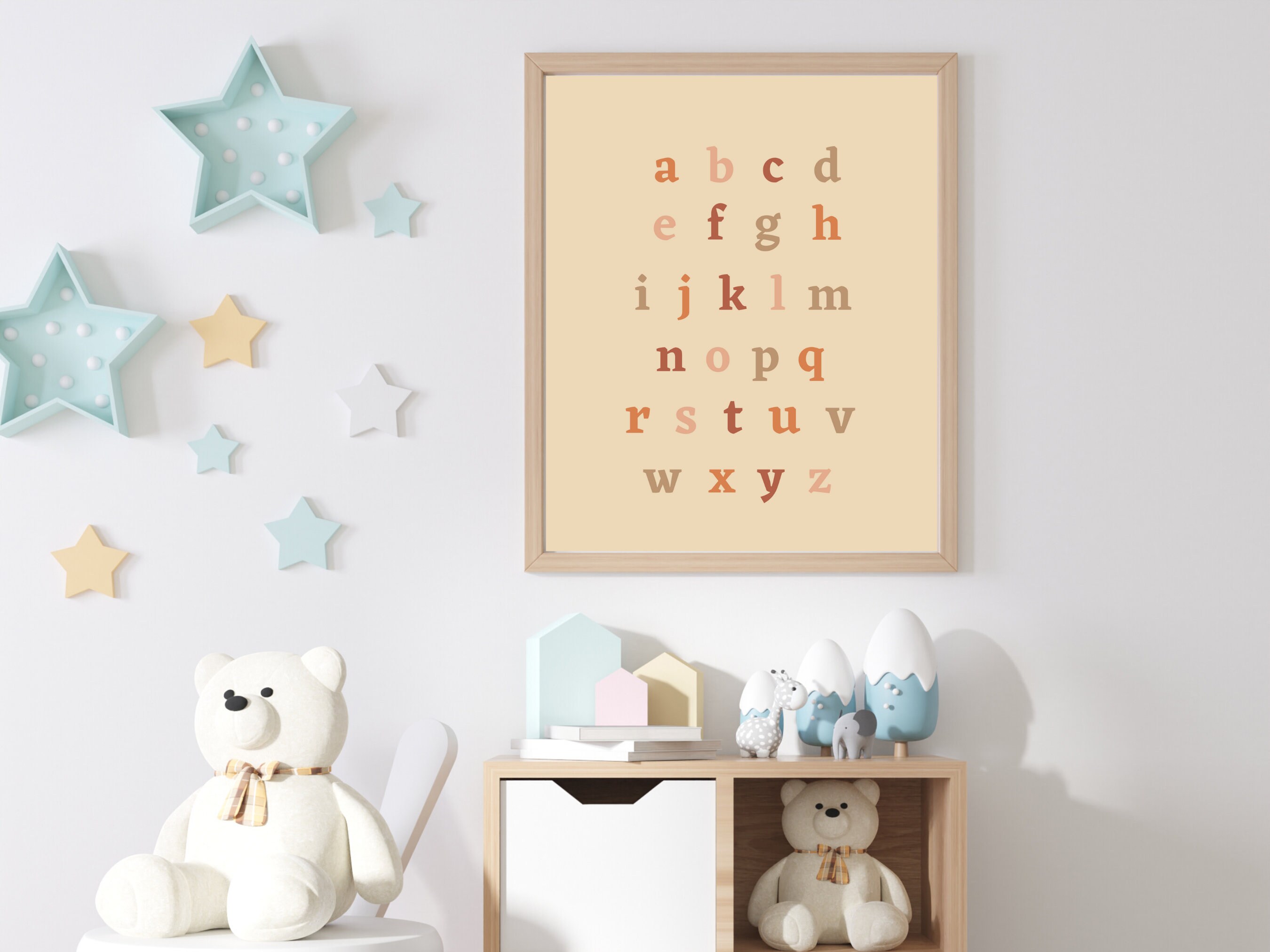 Alphabet Lower Case Wall Art Printable in Soft Pastel Tones, Easy Print ...