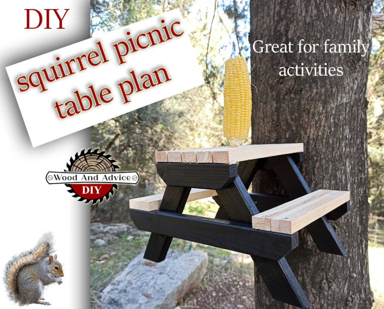 Squirrel Picnic Table Feeder, Squirrel Table, Pet Feeder, DIY Squirrel Feeder, DIY Mini Table ...