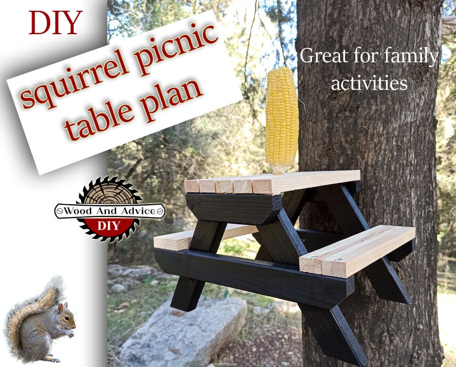 Squirrel Picnic Table Feeder, Squirrel Table, Pet Feeder, DIY Squirrel ...