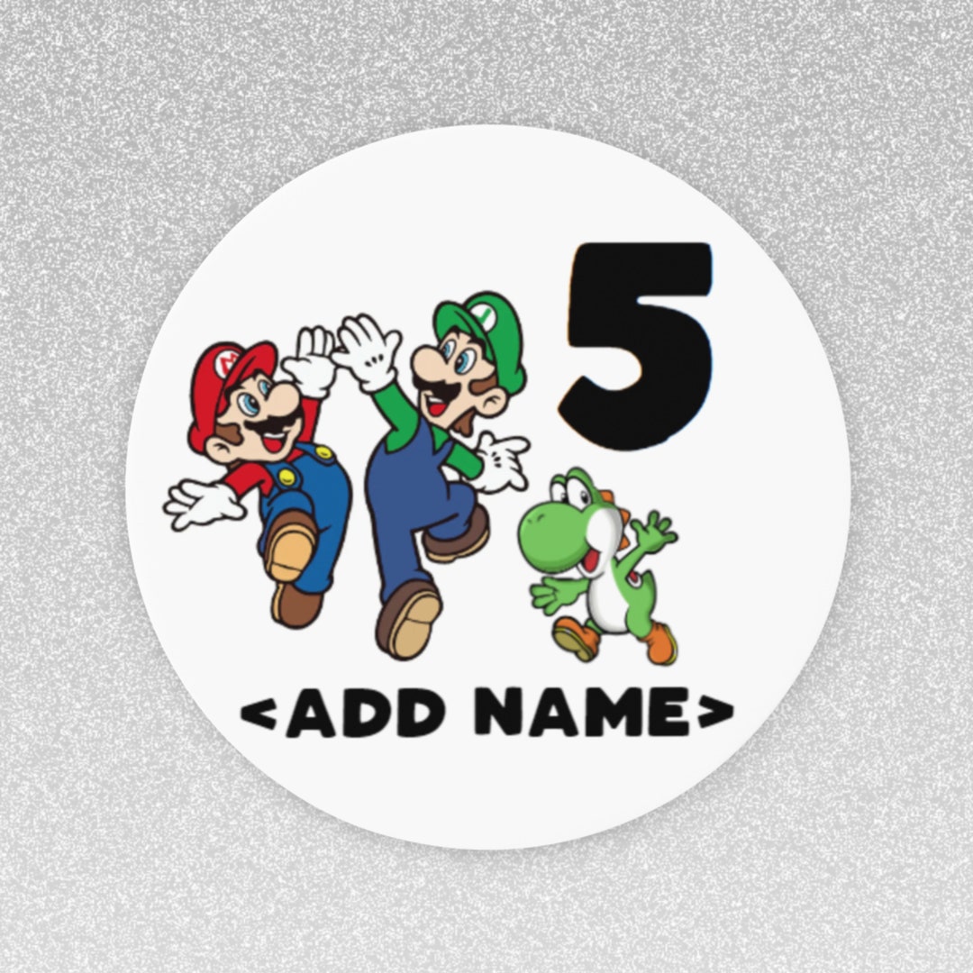 Personalised Super Mario Bros Mario Luigi Yoshi Birthday Stickers Age ...