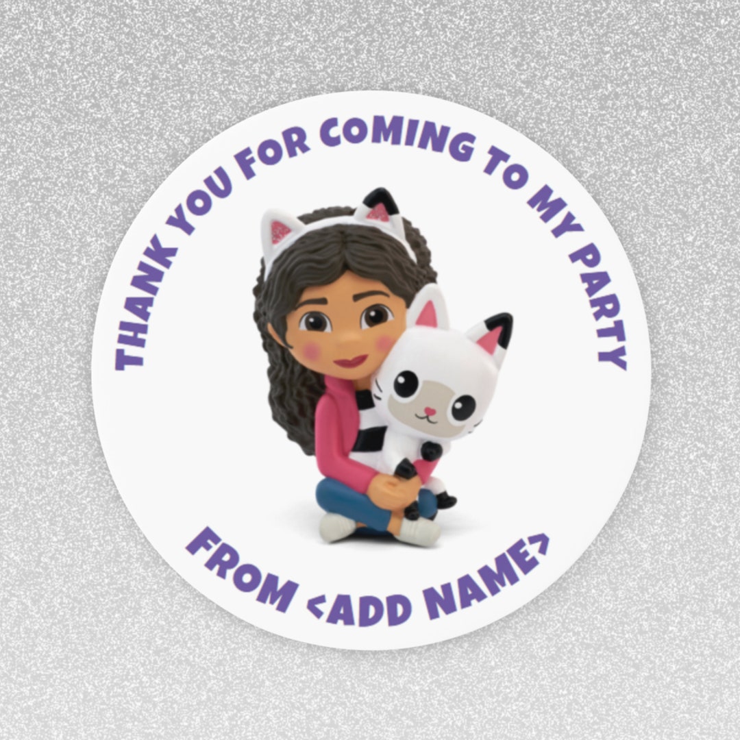 Personalised Gabby's Dollhouse Birthday Stickers Thank You for Coming ...