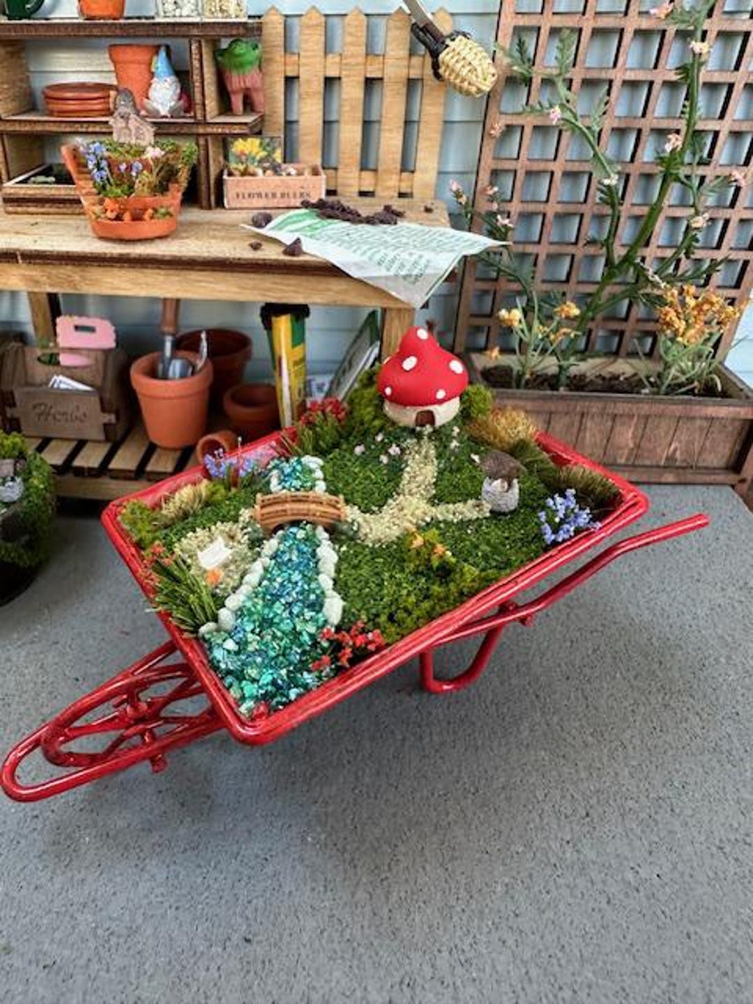Miniature Fairy Garden in a Wheelbarrow | Dollhouse Fairy Garden ...