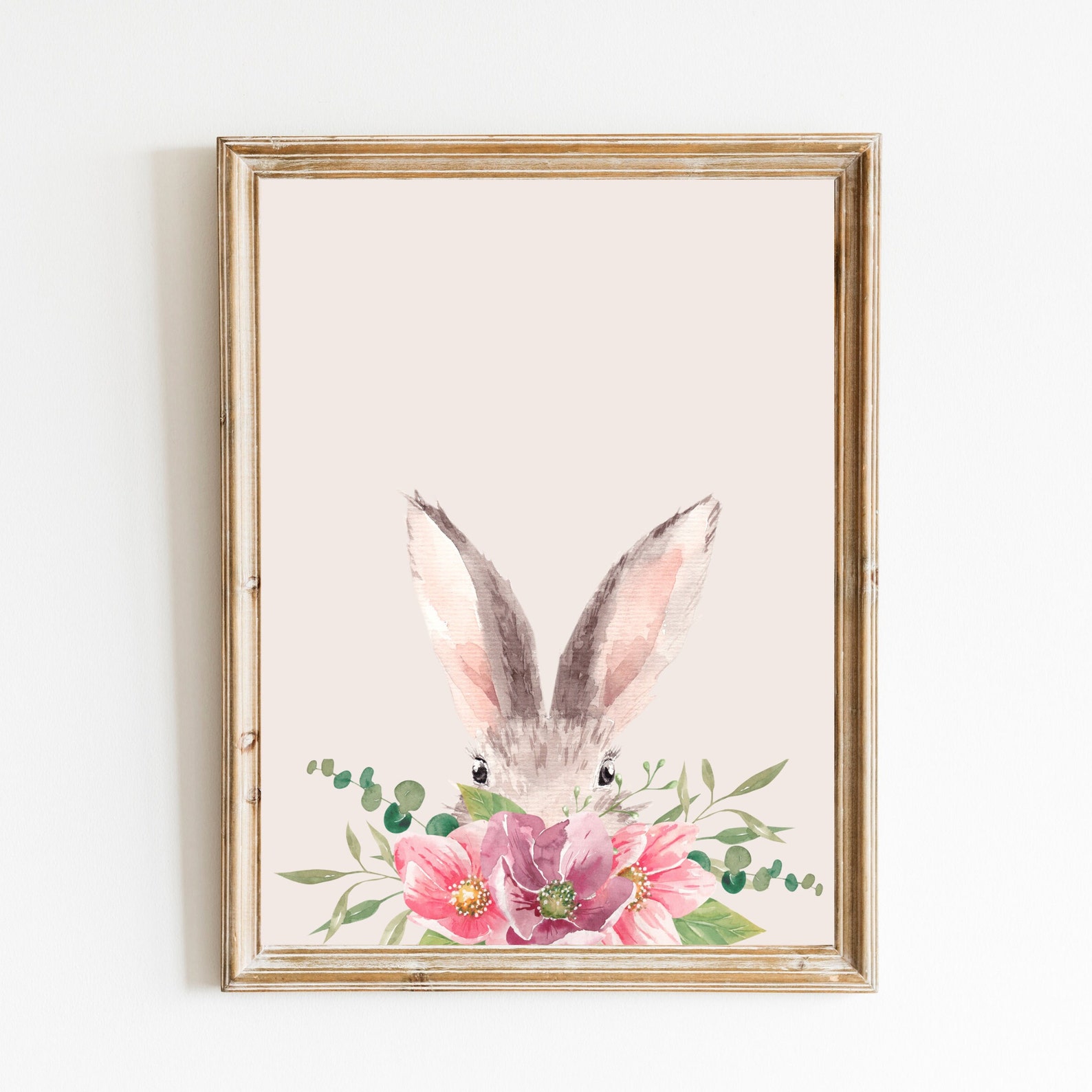 EASTER BUNNY Print, Easter Print, Rabbit With Flowers, Bunny Print ...