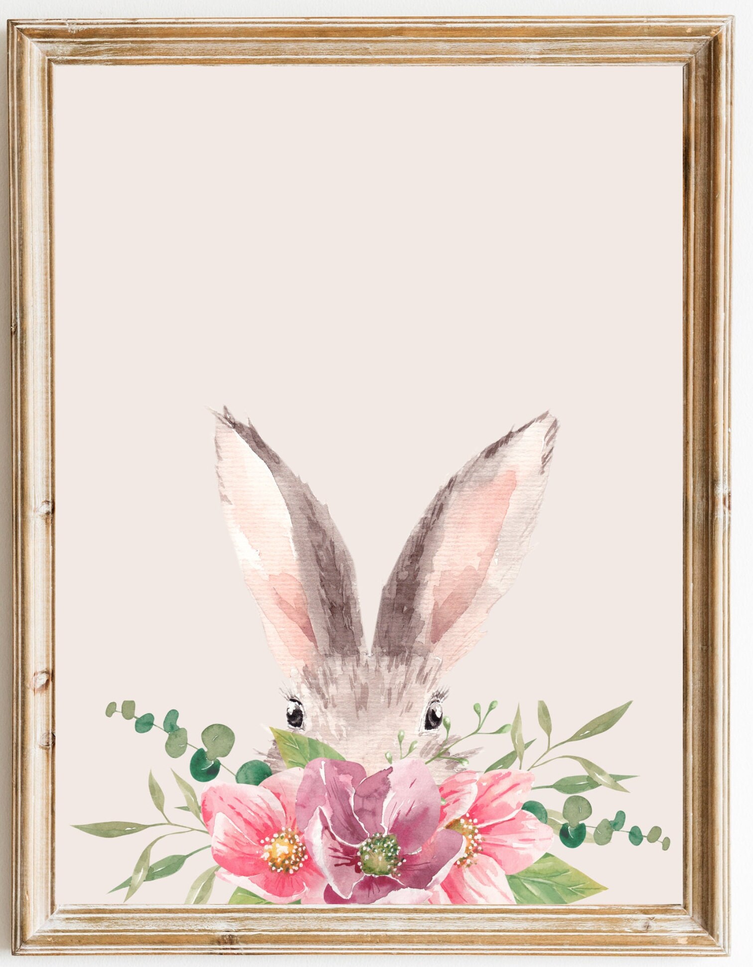 EASTER BUNNY Print, Easter Print, Rabbit With Flowers, Bunny Print ...