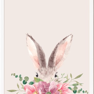 EASTER BUNNY Print, Easter Print, Rabbit With Flowers, Bunny Print ...