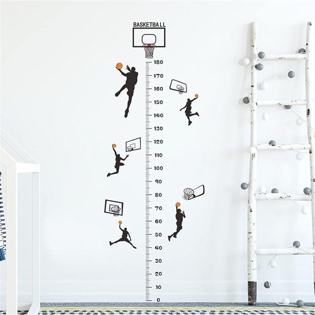 Big Basketball Height Measure Wall Stickers for Kids Rooms Kindergarten ...