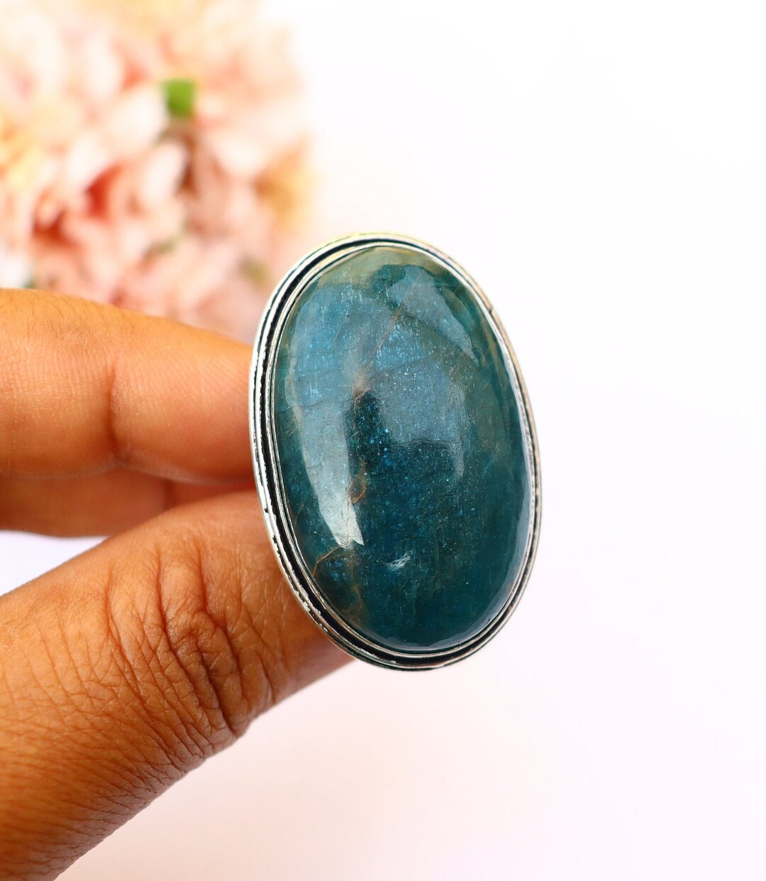 Neon Blue Apatite Ring / Adjustable Ring/ 6 1/4 US Size Ring/ Neon ...
