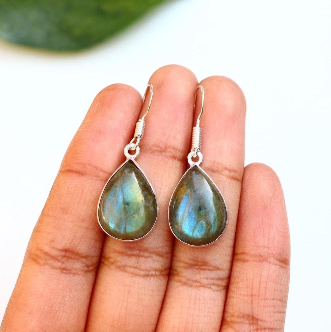 Natural Labradorite Earrings/ Teardrop Labradorite Earrings/ Handmade ...