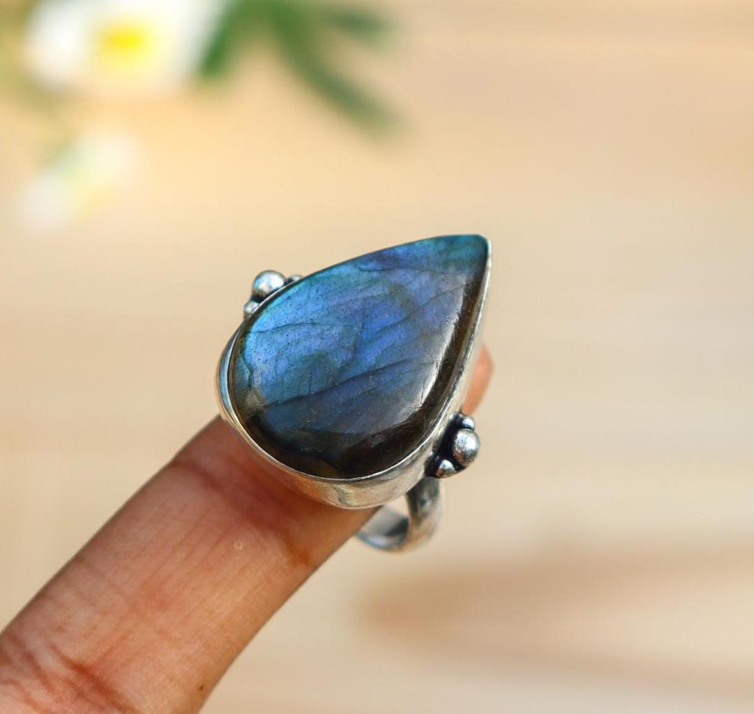 Adjustable Labradorite Ring / 7 US/ Labradorite Ring/ Silver Plated ...