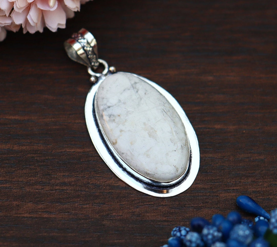 Natural White Howlite Pendant, Original White Howlite Gemstone Pendant ...