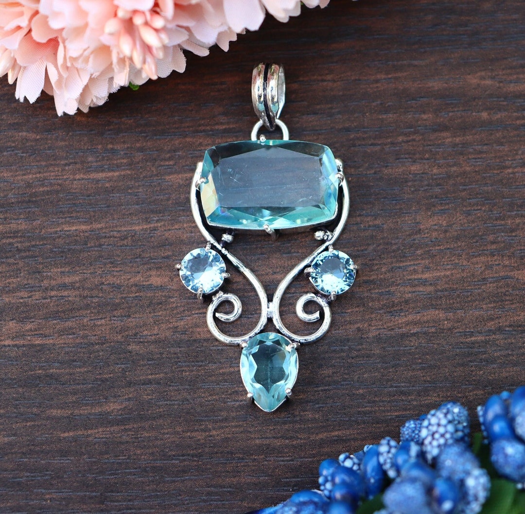 Buy Natural Blue Hydro Glass Pendant/ Blue Hydro Glass Pendant/ Hydro ...