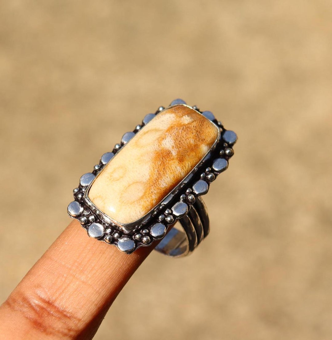 Stunning Fossil Coral Ring Original Coral Gemstone Ring/ 8 US Size ...