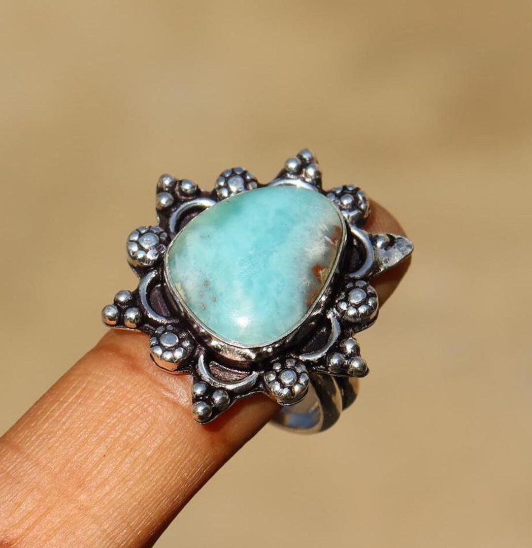 Stunning Larimar Ring/ Original Larimar Gemstone Ring/ 6 US Size ...