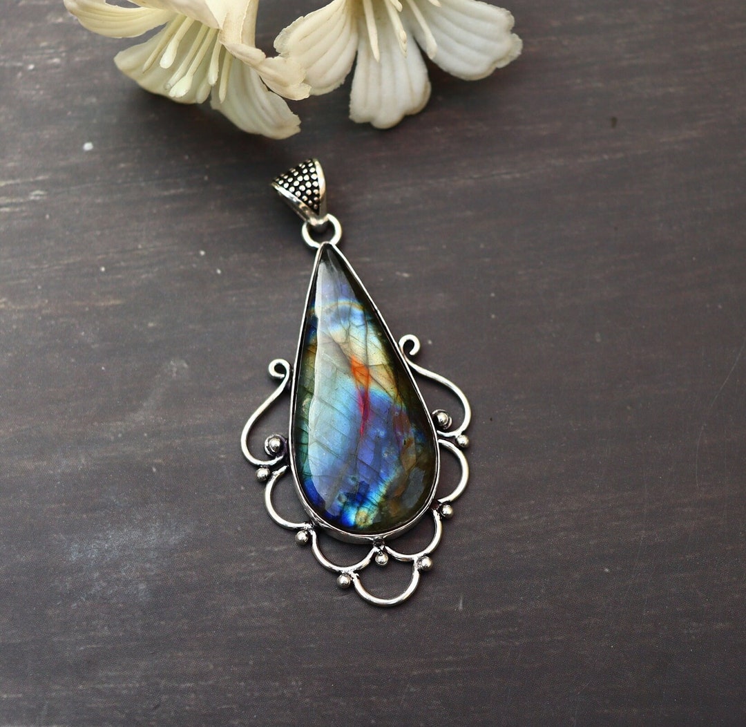 Labradorite Pendant/ Labradorite Necklace/ Silver Plated Handmade ...