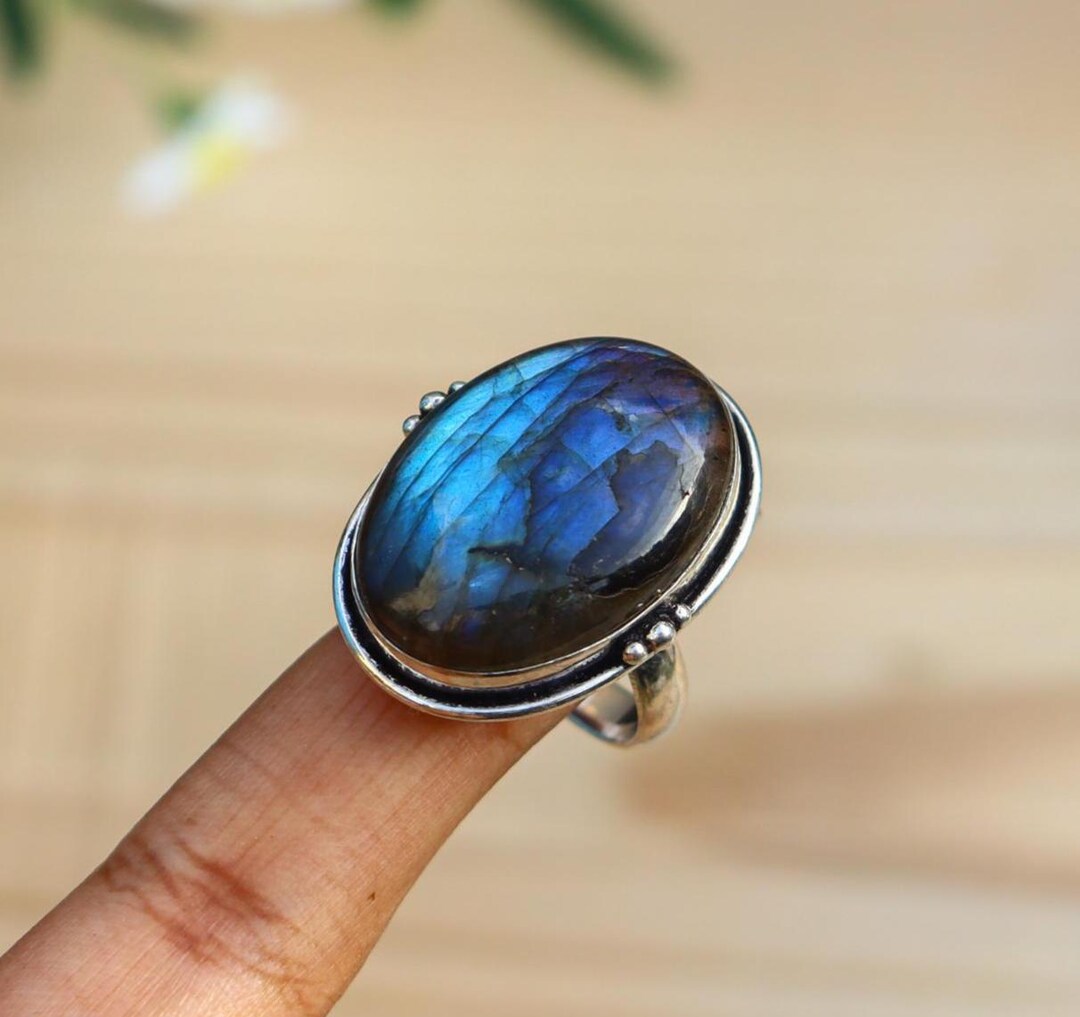 Adjustable Labradorite Ring / 7 US/ Labradorite Ring/ Silver Plated ...