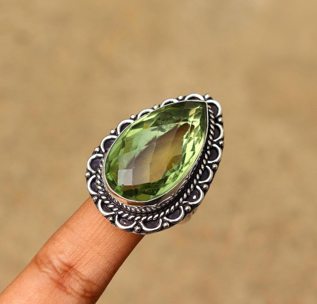 Stunning Green Hydro Glass Gemstone Ring| 925 Silver Plated Handmade ...