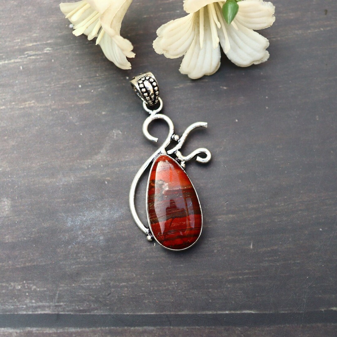 Beautiful Red Banded Jasper Pendant/ Big Jasper Pendant/ Natural Red ...