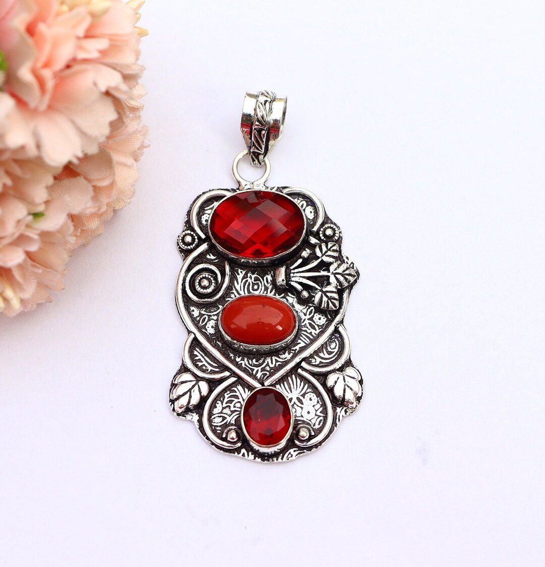 Beautiful Red Agate/ Red Hydro Glass Pendant/ Red Agate Pendant/ Hydro ...