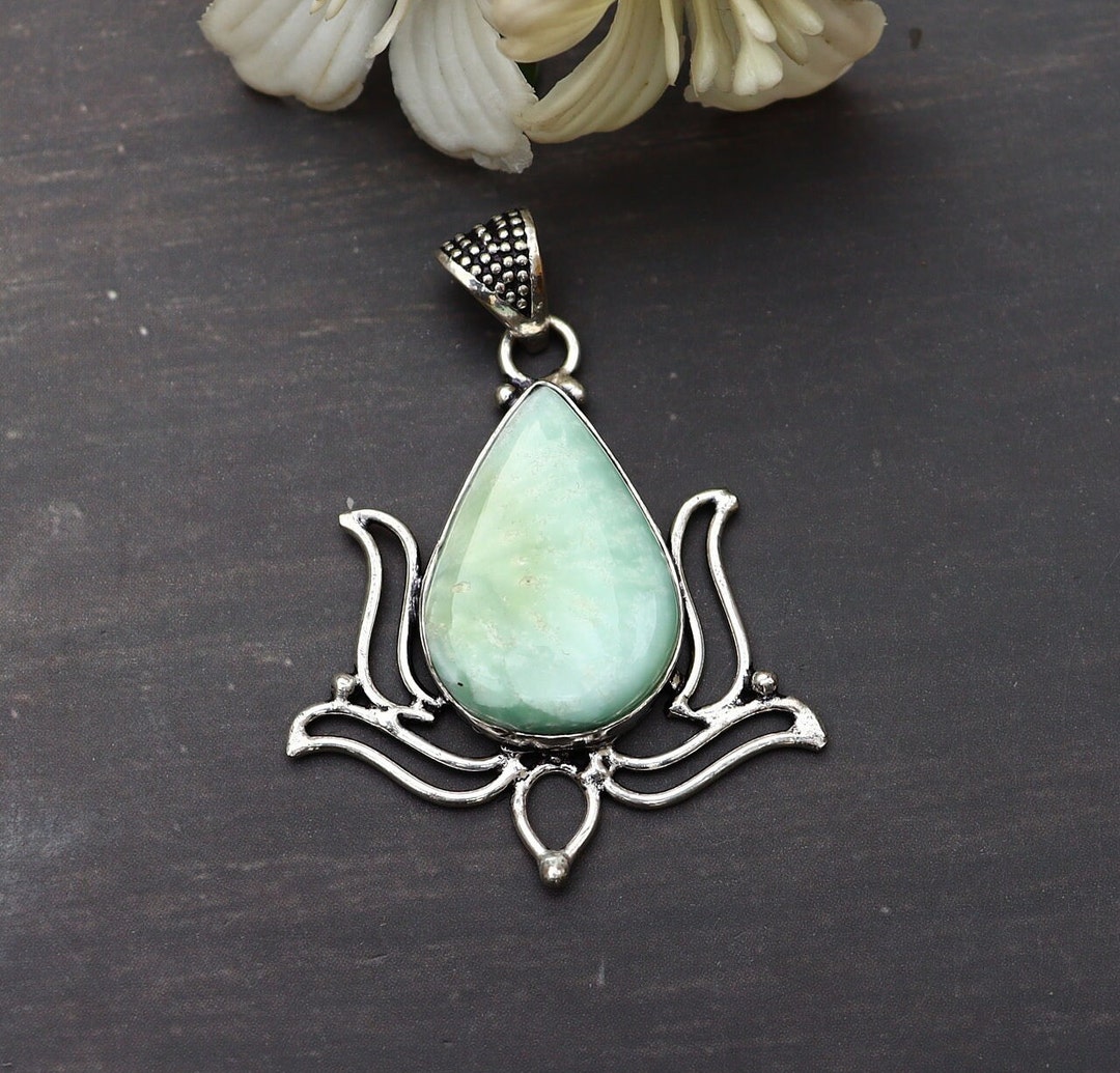 Green Hemimorphite Pendant/ Silver Plated Pendant/ Green Hemimorphite ...