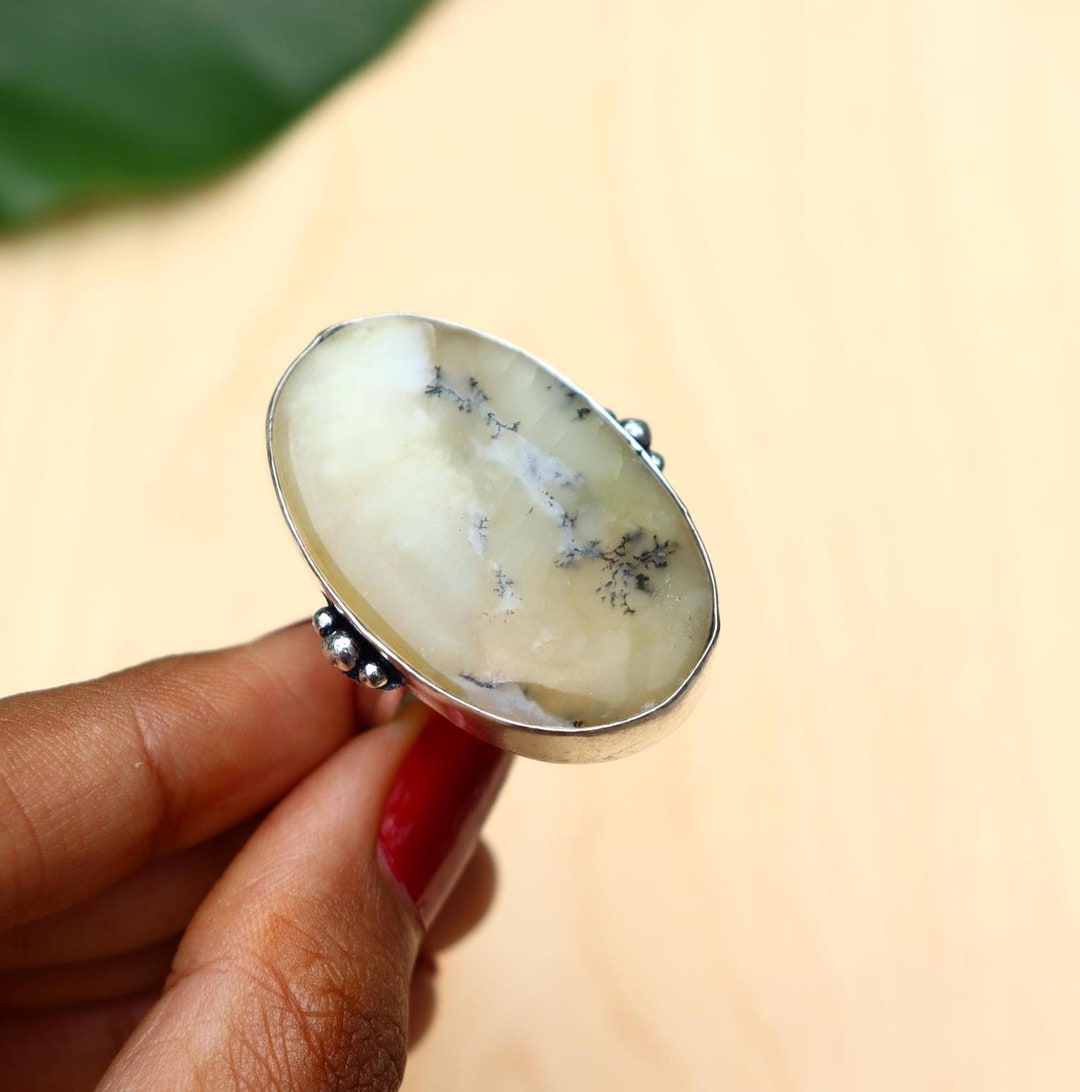Adjustable Dendritic Agate Ring/ 8US Dendritic Agate Ring/ 925 Silver ...