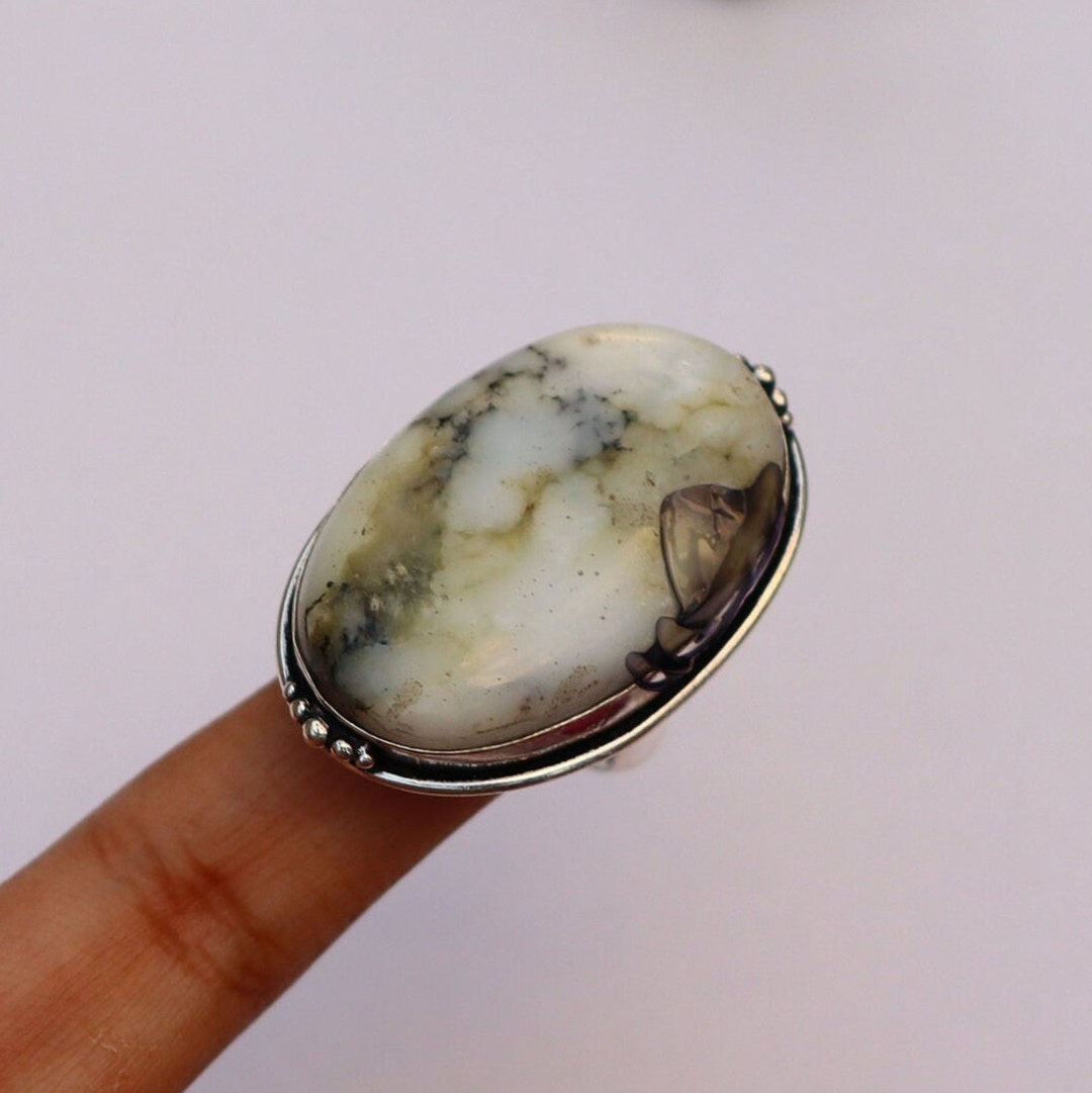 Dendritic Agate Ring / Adjustable Ring/ Dendritic Agate Ring/ Silver ...