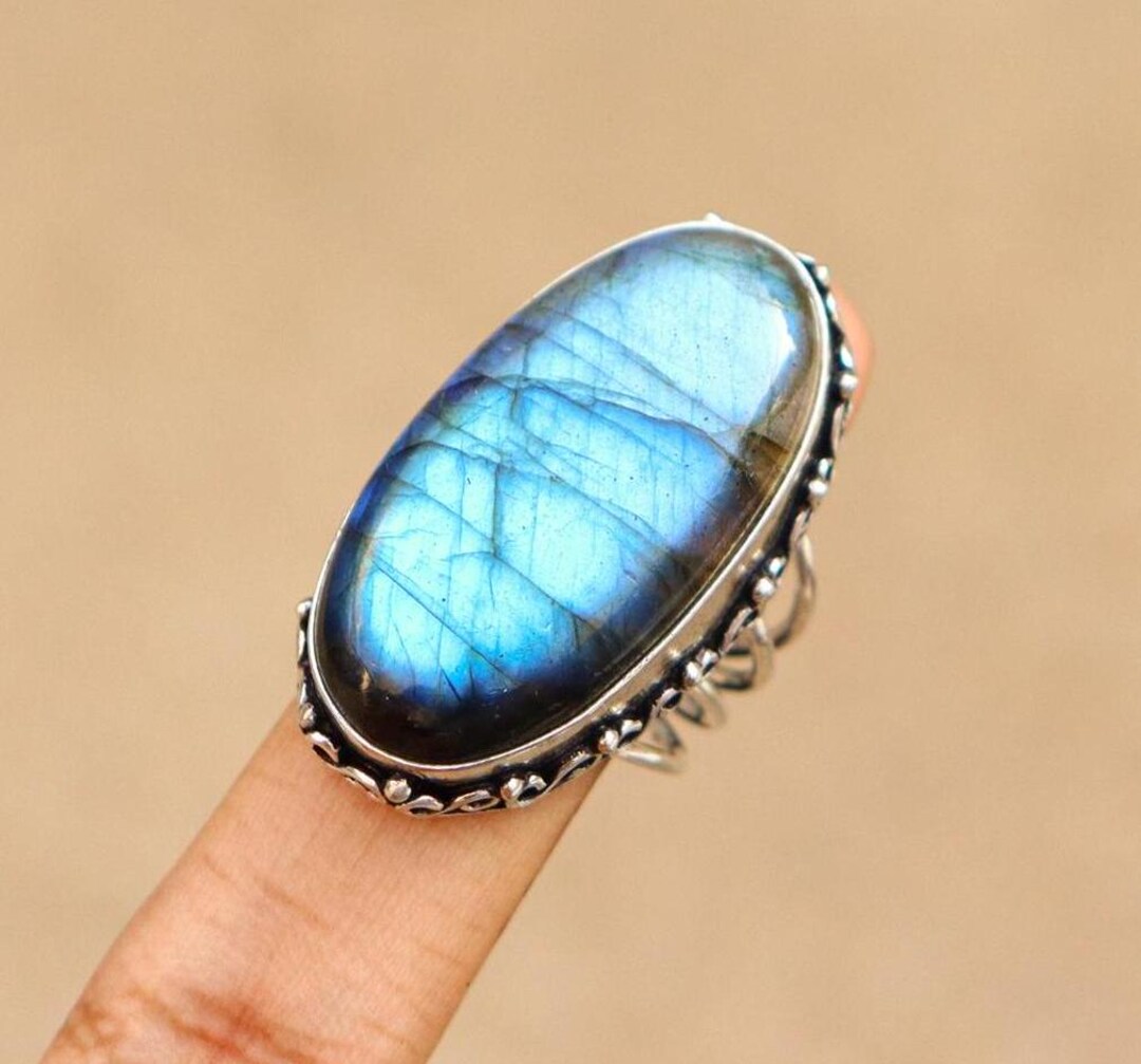 Blue Fire Labradorite Ring/ 6 US Size Statement Ring/ Laborite Gemstone ...
