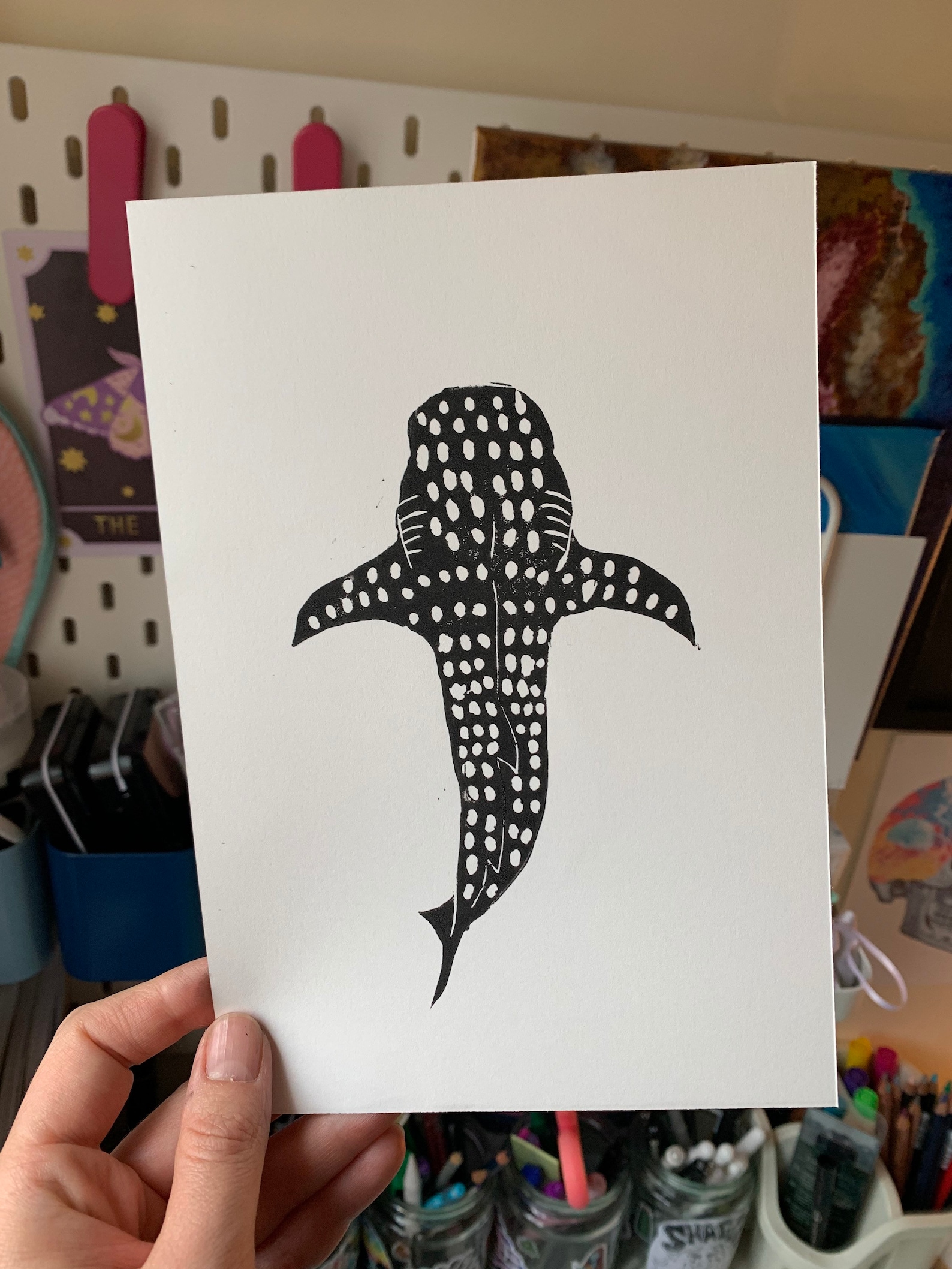 Whale Shark Lino Block Print in Black Ink | Etsy