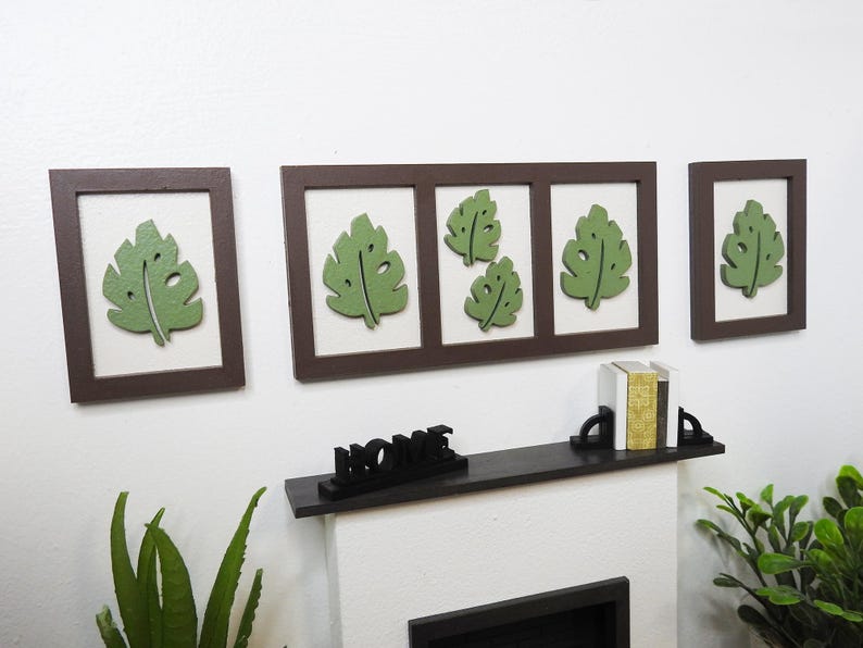 Miniature Monstera Leaf Wall Art, Dollhouse Triptych, 1:12 Scale - Etsy