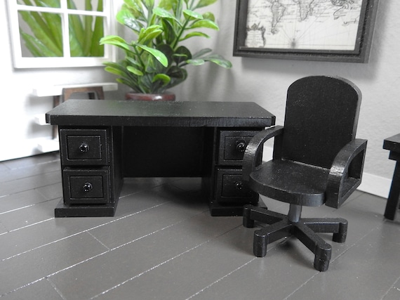 1 24 Scale Desk and Chair Set Miniature Dollhouse Office Study Den Furniture Etsy