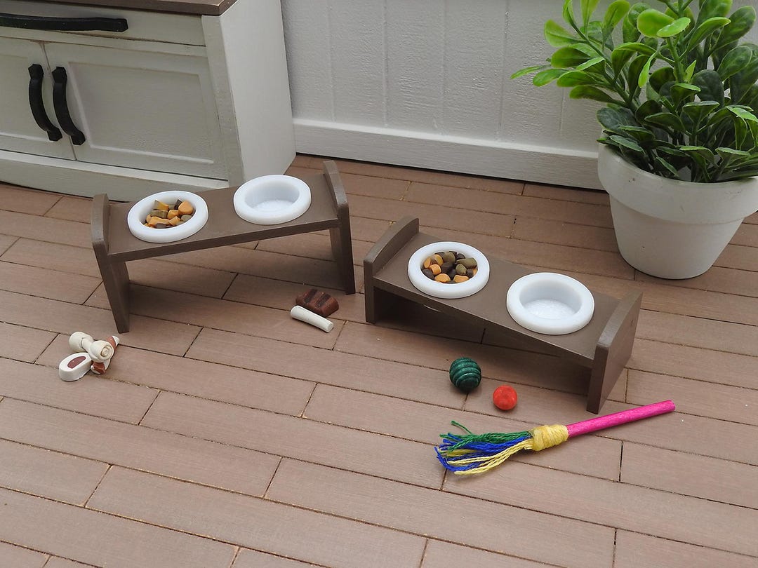 1:12 Scale Miniature Pet Food Dish With Stand-dollhouse Dog and Cat ...