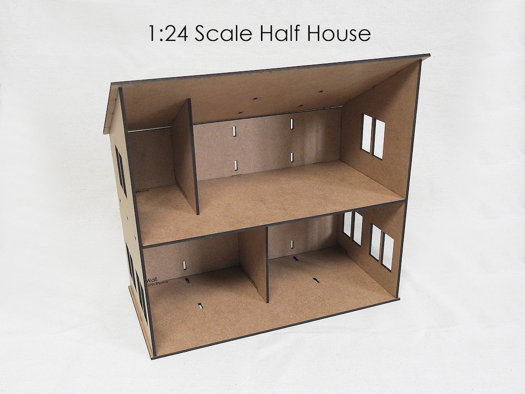1:24 Half Scale Unfinished 2 Story Split Dollhouse Kit With Slanted ...