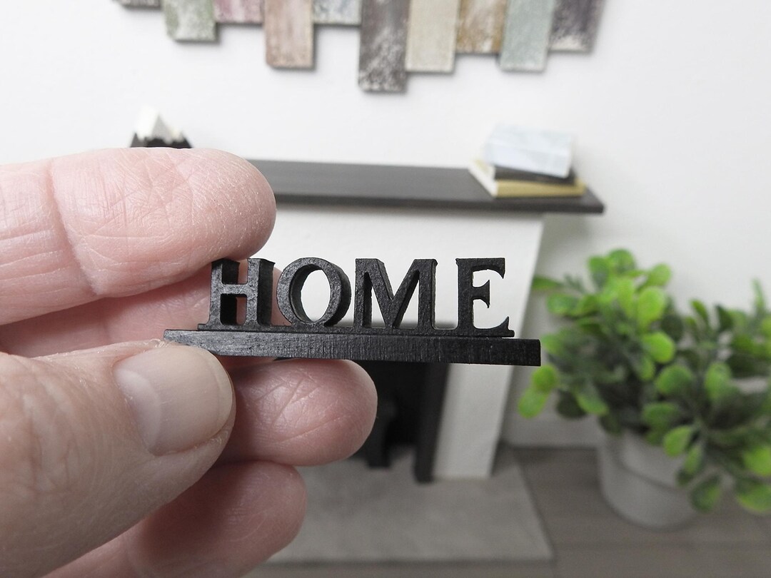 Miniature HOME Free Standing Word Letter Art 1:12 Scale Dollhouse Shelf ...