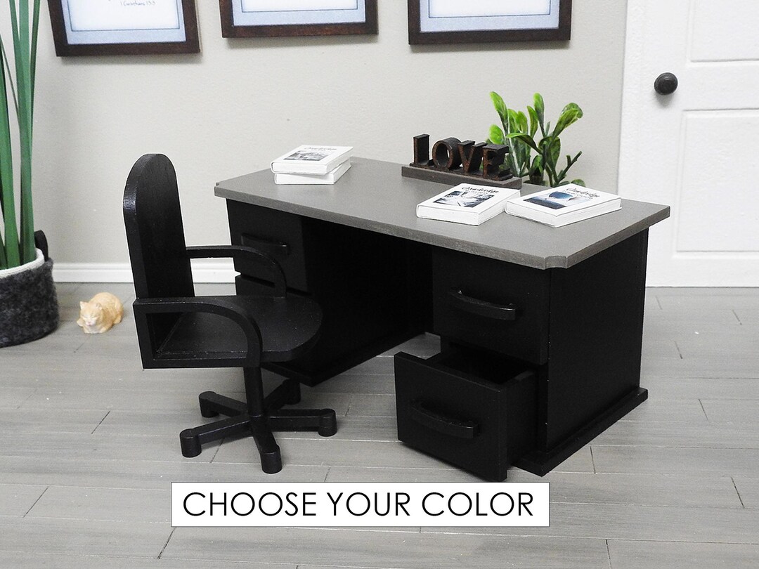 Miniature Executive Desk and Chair Set, 1:12 Scale Dollhouse Office ...