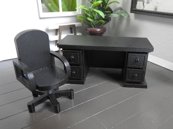 1 24 Scale Desk and Chair Set Miniature Dollhouse Office Study Den Furniture Etsy