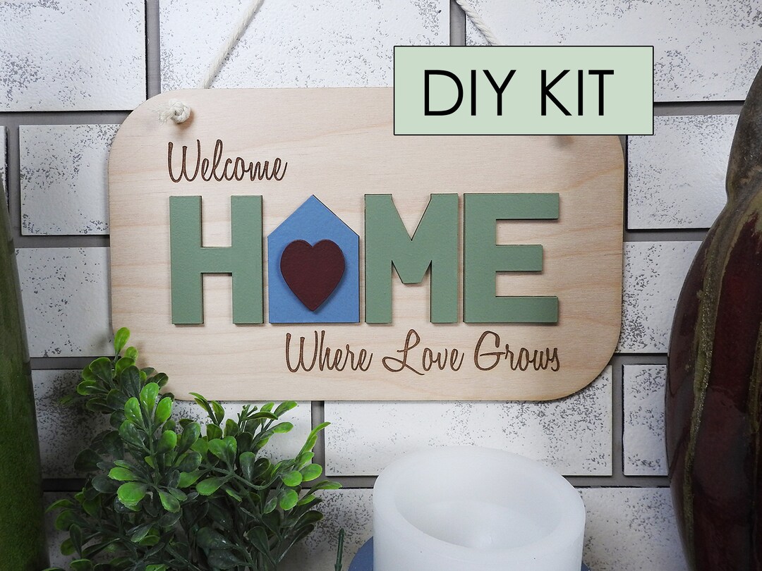 Welcome Home Sign DIY Unfinished Craft Kit Door Wreath Decor Wall Art ...