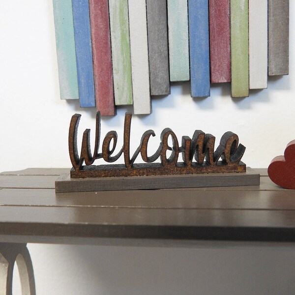 Wood Free Standing Welcome Word - Etsy