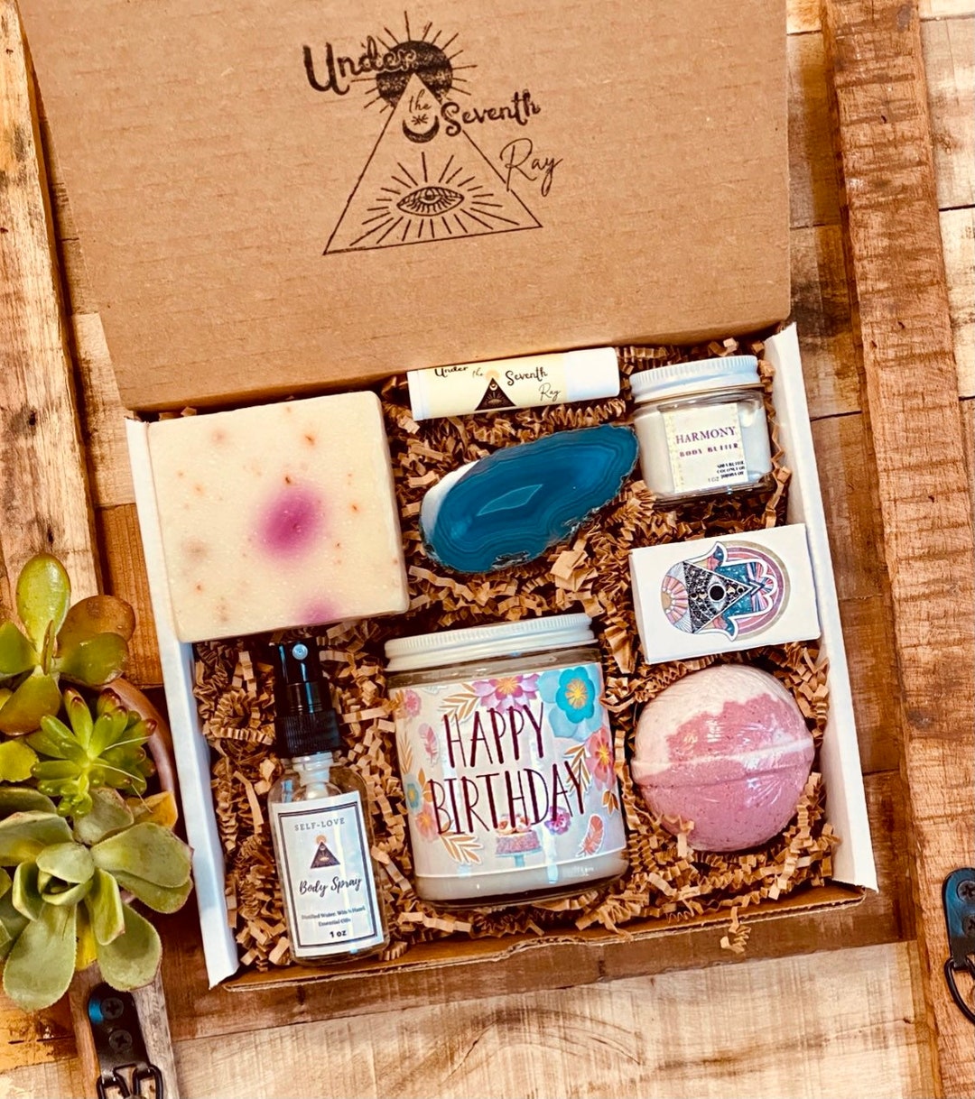 Handmade Floral Birthday Spa Gift Set – Soy Candle, Agate Stone - Etsy
