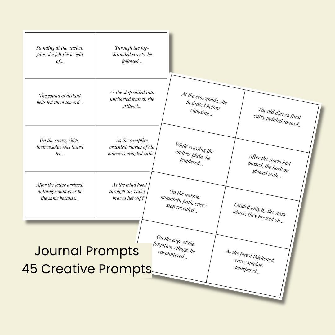 Writing Prompts Printable Cards, 5 Minute Prompts for Writers, Writer’s ...