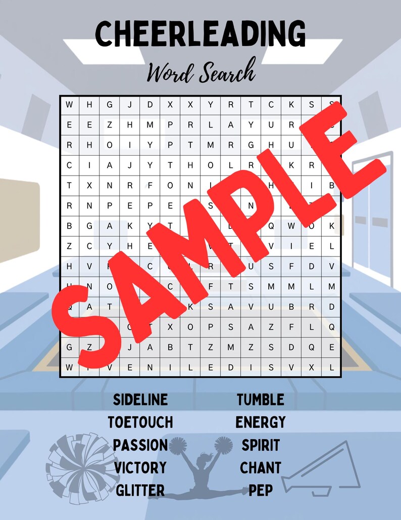 Cheerleader Word Search Activity Sheets | Party Games Bundle (instant ...