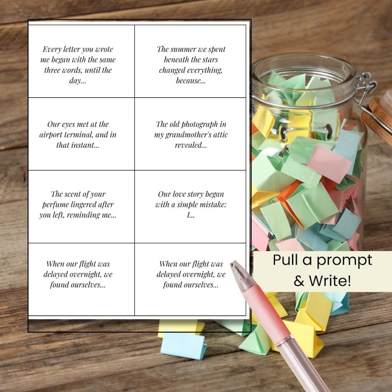 Romance Writing Prompts Printable Cards, 5 Minute Prompts for Writers ...