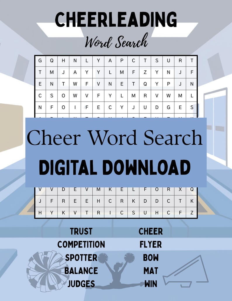 Cheerleader Word Search Activity Sheets | Party Games Bundle (instant ...