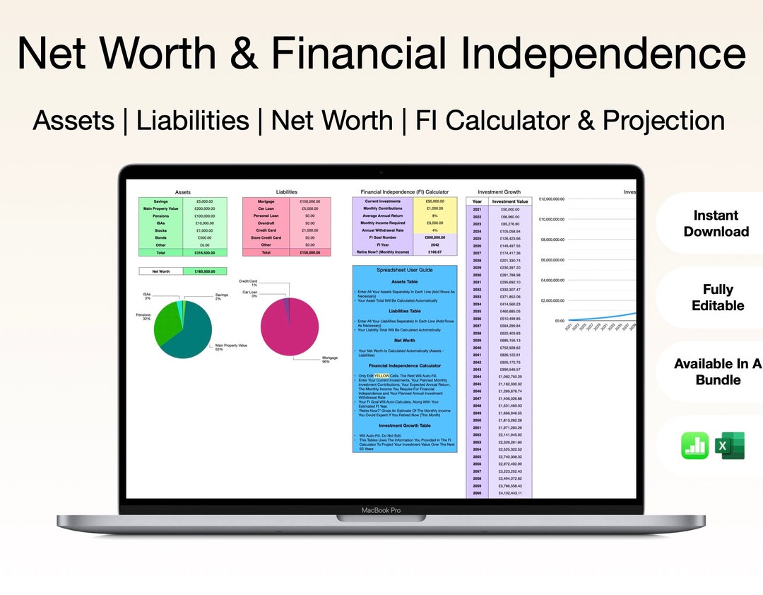 UK Net Worth Tracker and Financial Independence Calculator - Excel ...