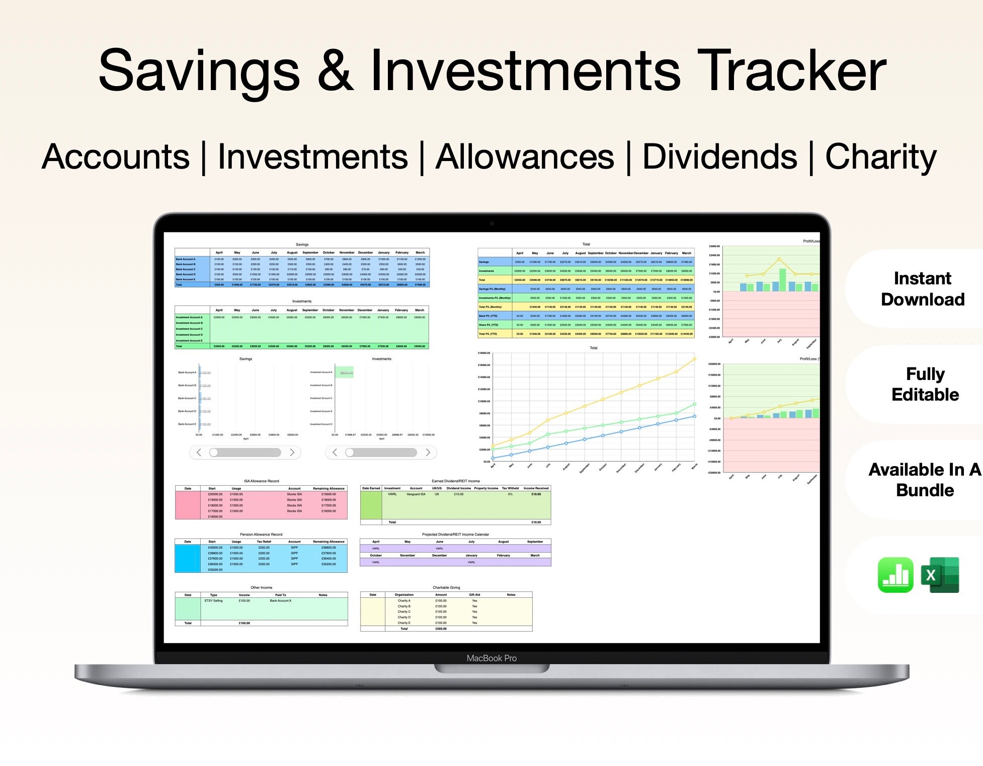 UK Savings and Investment Tracker Spreadsheet - Excel & Apple Numbers ...