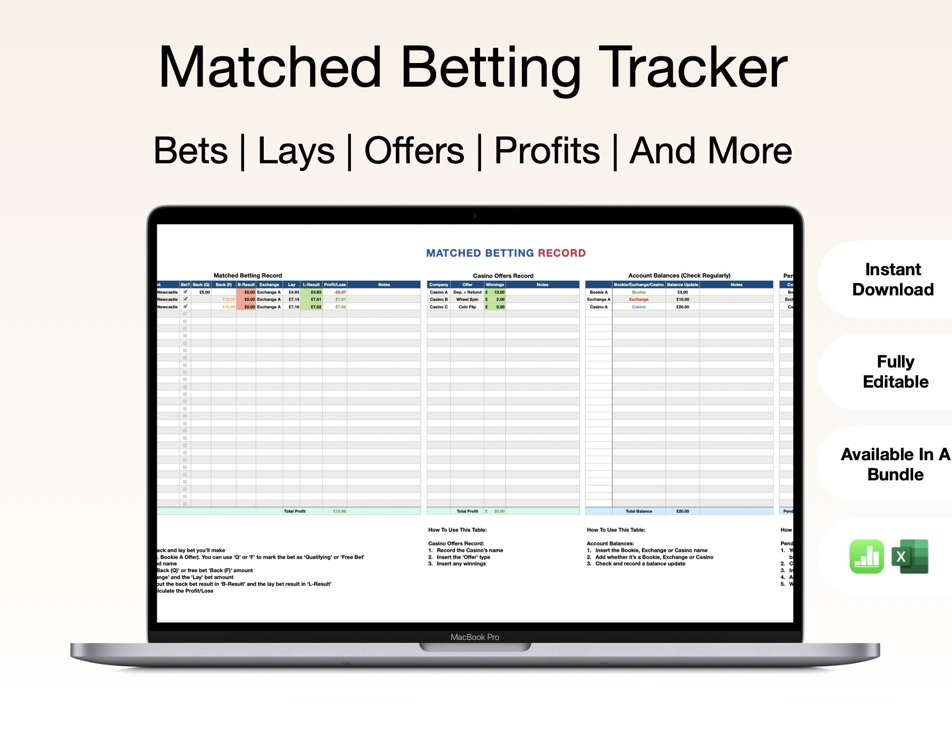 UK Matched Betting Tracker Spreadsheet - Bets, Lays, Casino - Excel ...