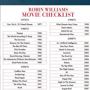 Robin Williams Movie Checklist - PDF Printable - Etsy