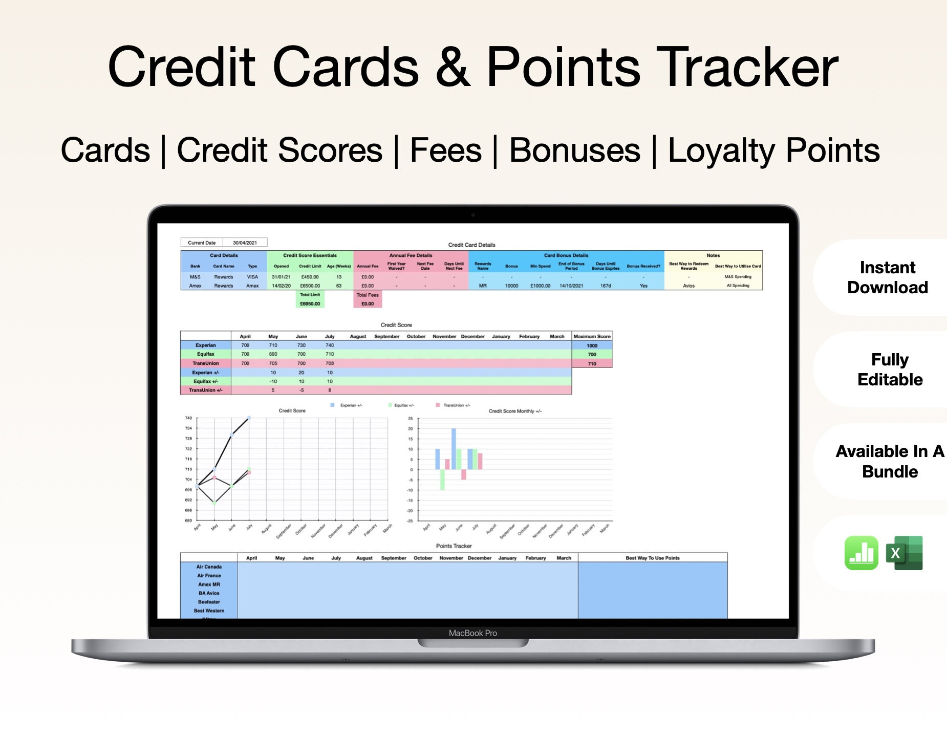 UK Credit Card & Loyalty Points Tracker Spreadsheet - Excel + Apple ...