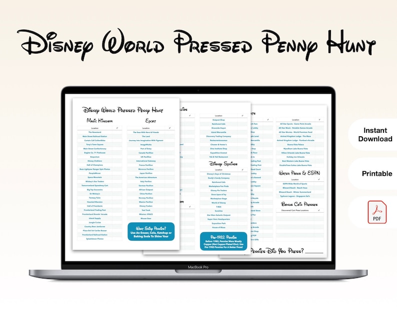 Walt Disney World Pressed Penny & Quarter Hunt Checklist 2024 PDF ...