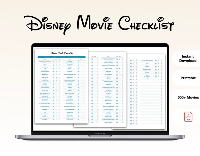 Walt Disney Movie Checklist - PDF Printable - Etsy